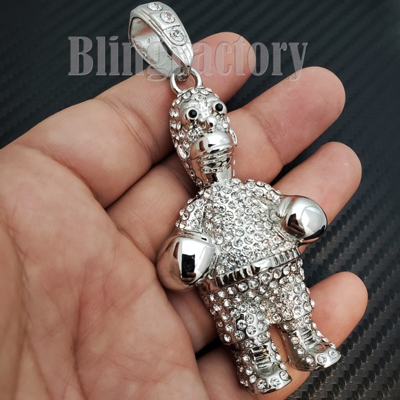 Accessories | Hip Hop Iced White Gold Plated Homer Simpson Charm | Poshmark